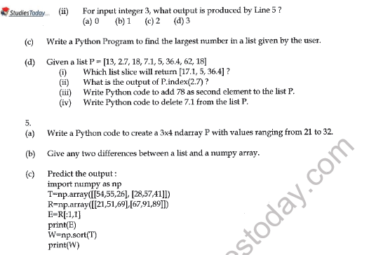 CBSE Class 11 Informatics Practices Question Paper Set V Solved CBSE Class 11 Informatics Practices Question Paper Set V Solved